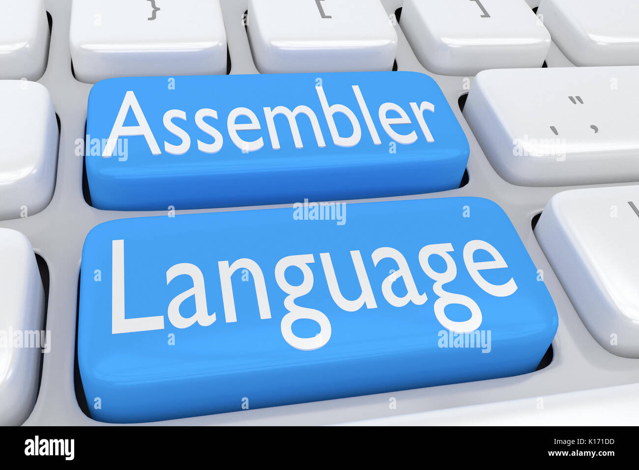 3D illustration of computer keyboard with the script "Assembler ...