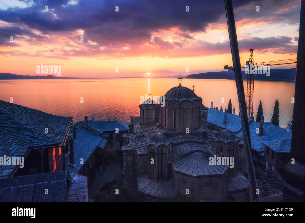 Sunset at Dochiariou Monastery, Athos Peninsula, Mount Athos ...