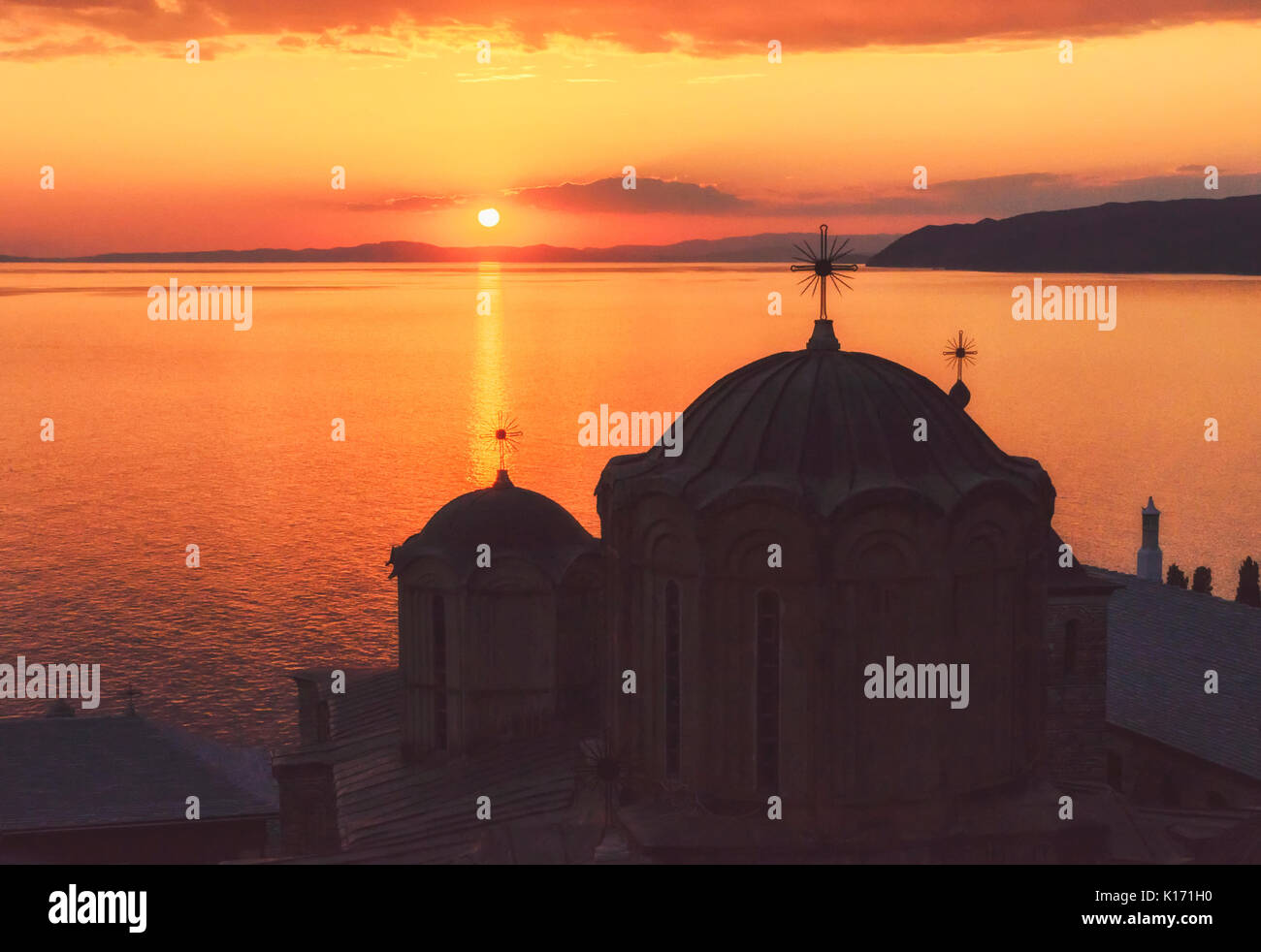 Sunset at Dochiariou Monastery, Athos Peninsula, Mount Athos ...