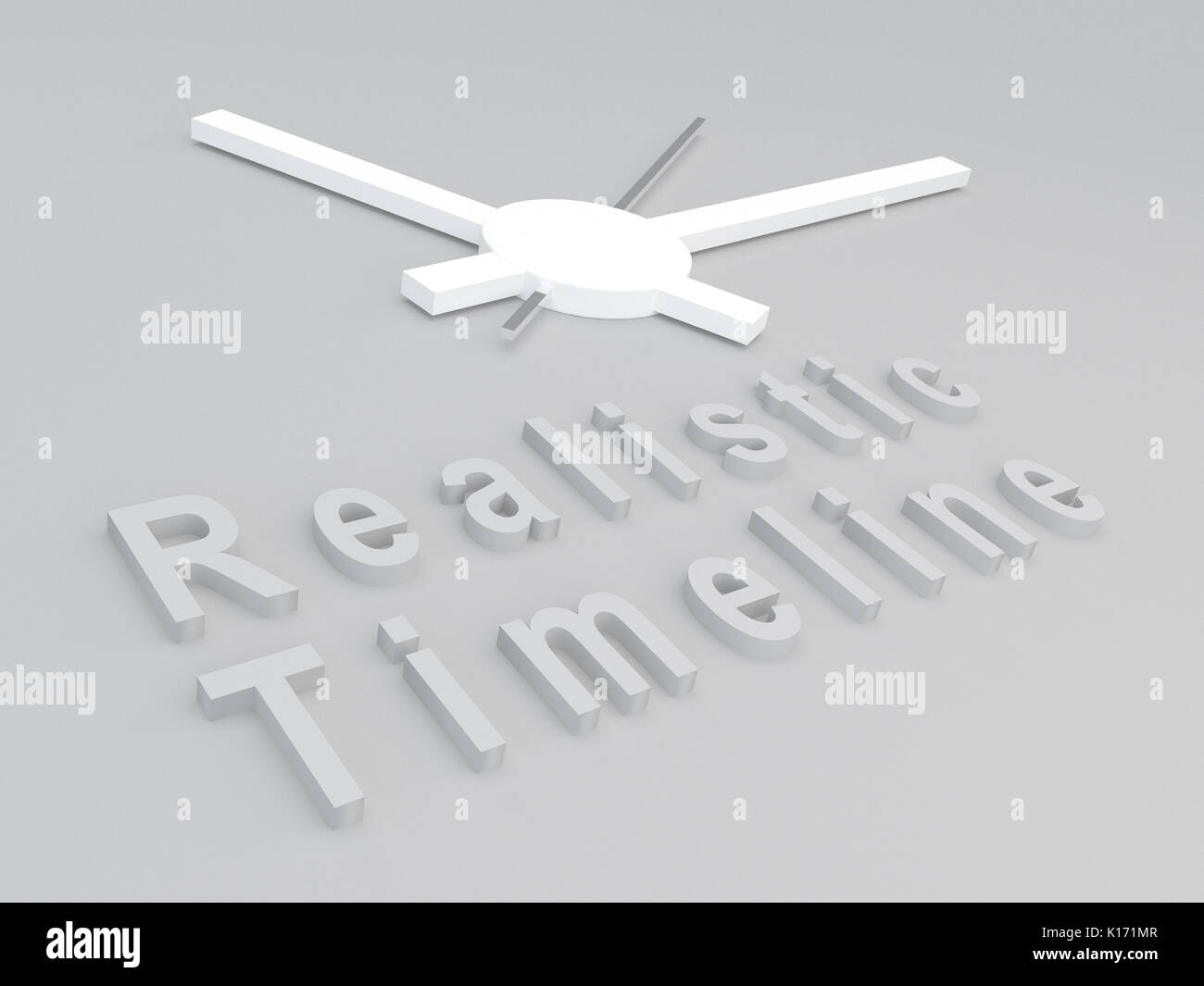 3D illustration of "Realistic Timeline" title with a clock as a ...