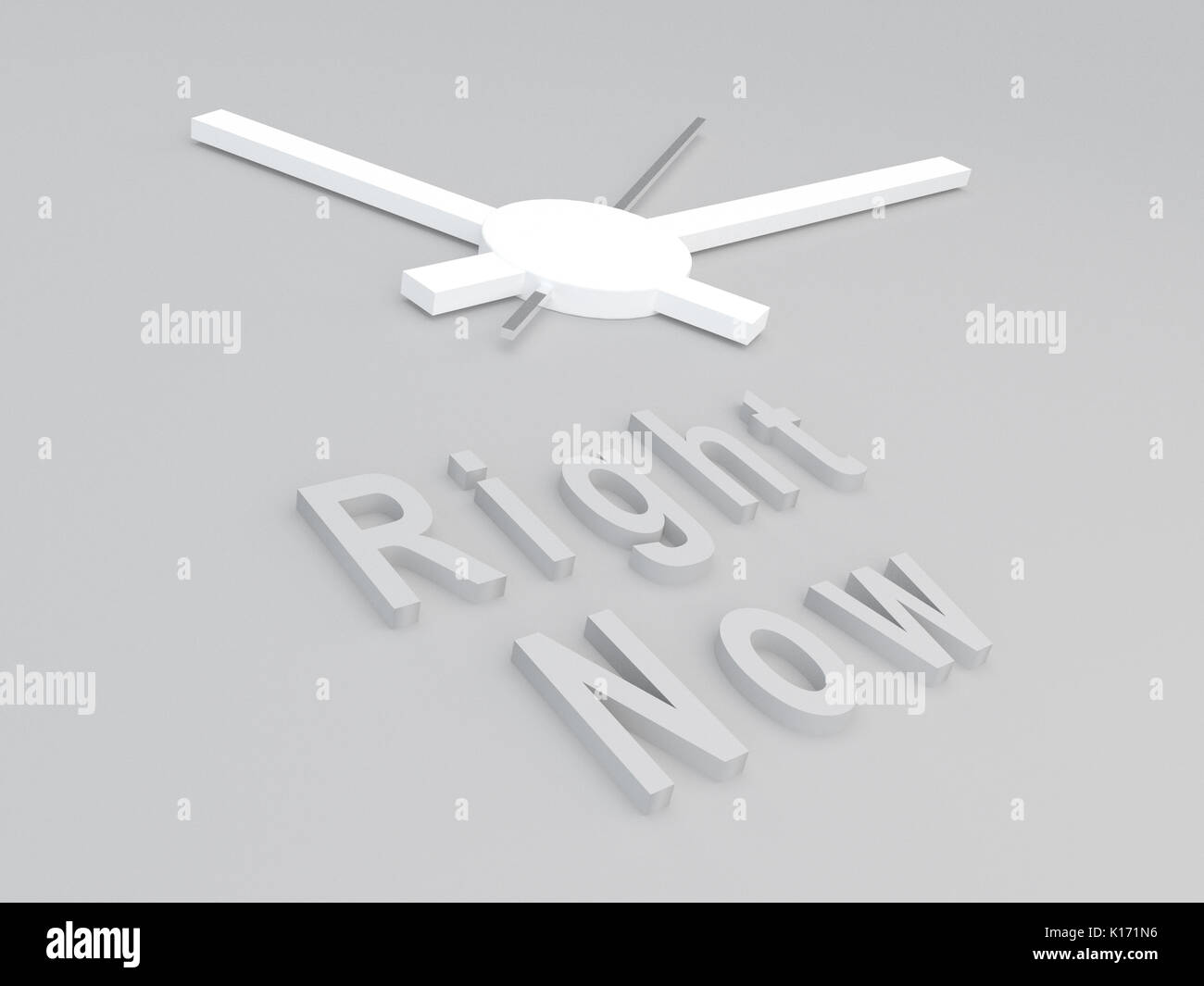 3D illustration of "Right Now" title with a clock as a background Stock ...