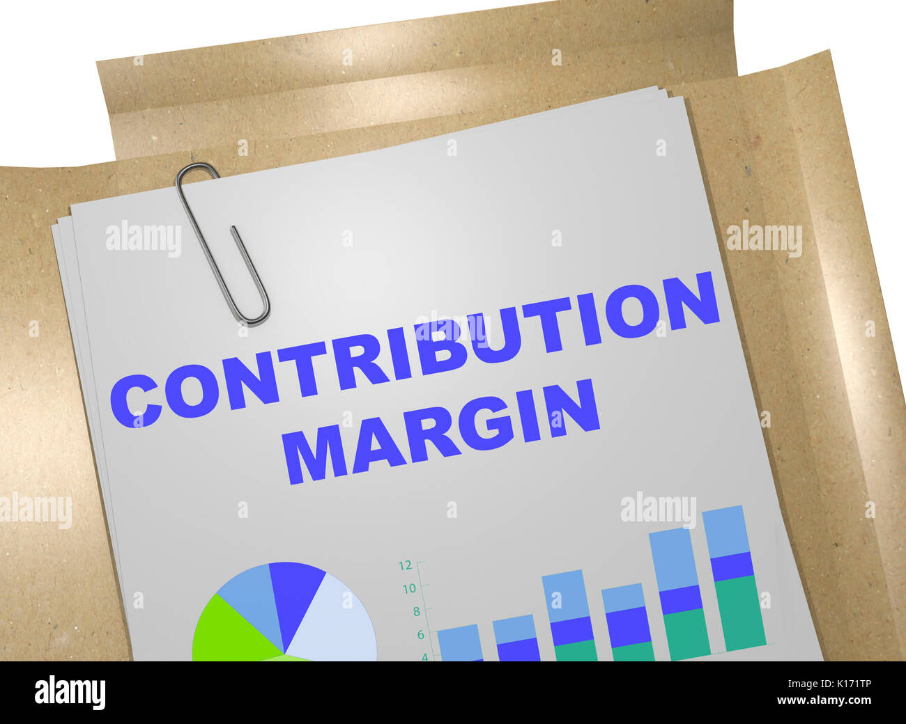 3D illustration of "CONTRIBUTION MARGIN" title on business document ...