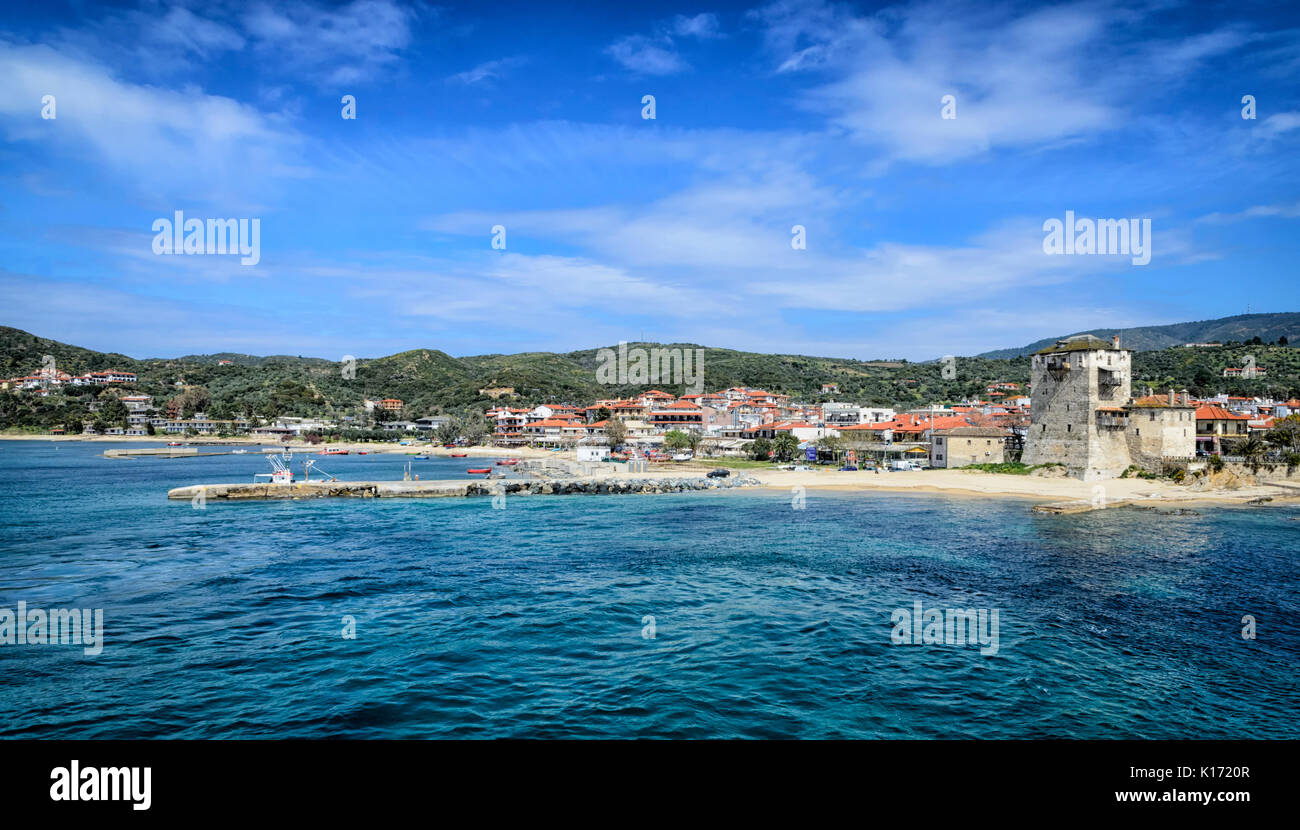 Ancient Ouranoupolis Tower on Athos peninsula in Halkidiki, Greece ...