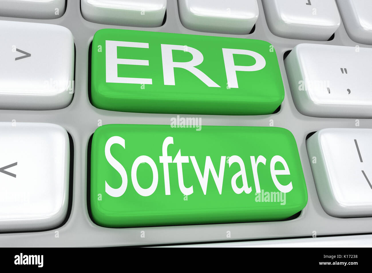 3D illustration of computer keyboard with the print "ERP Software" on ...