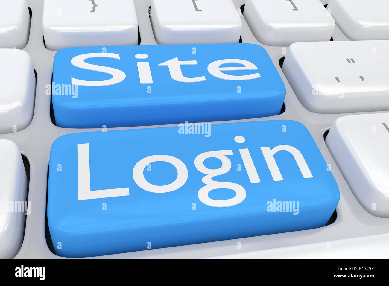 3D illustration of computer keyboard with the script "Site Login" on two adjacent pale blue ...