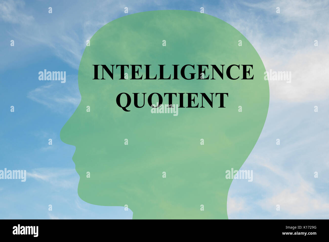 Render illustration of "INTELLIGENCE QUOTIENT" script on head ...