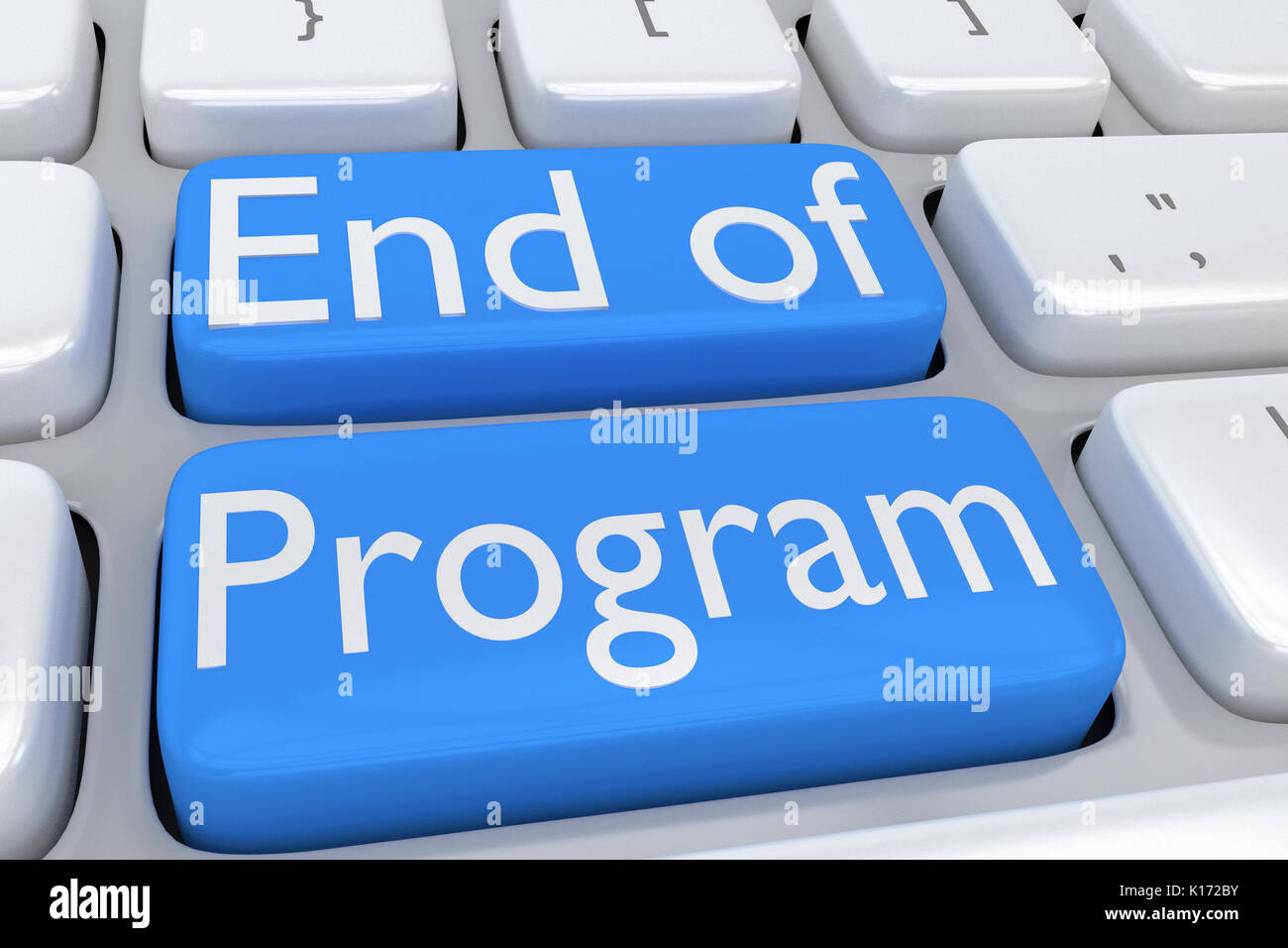 3D illustration of computer keyboard with the script "End of Program ...