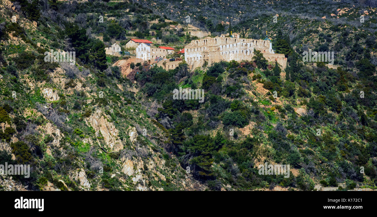 New Thebais medieval monastery ruins in Holy Mount Athos Stock Photo ...