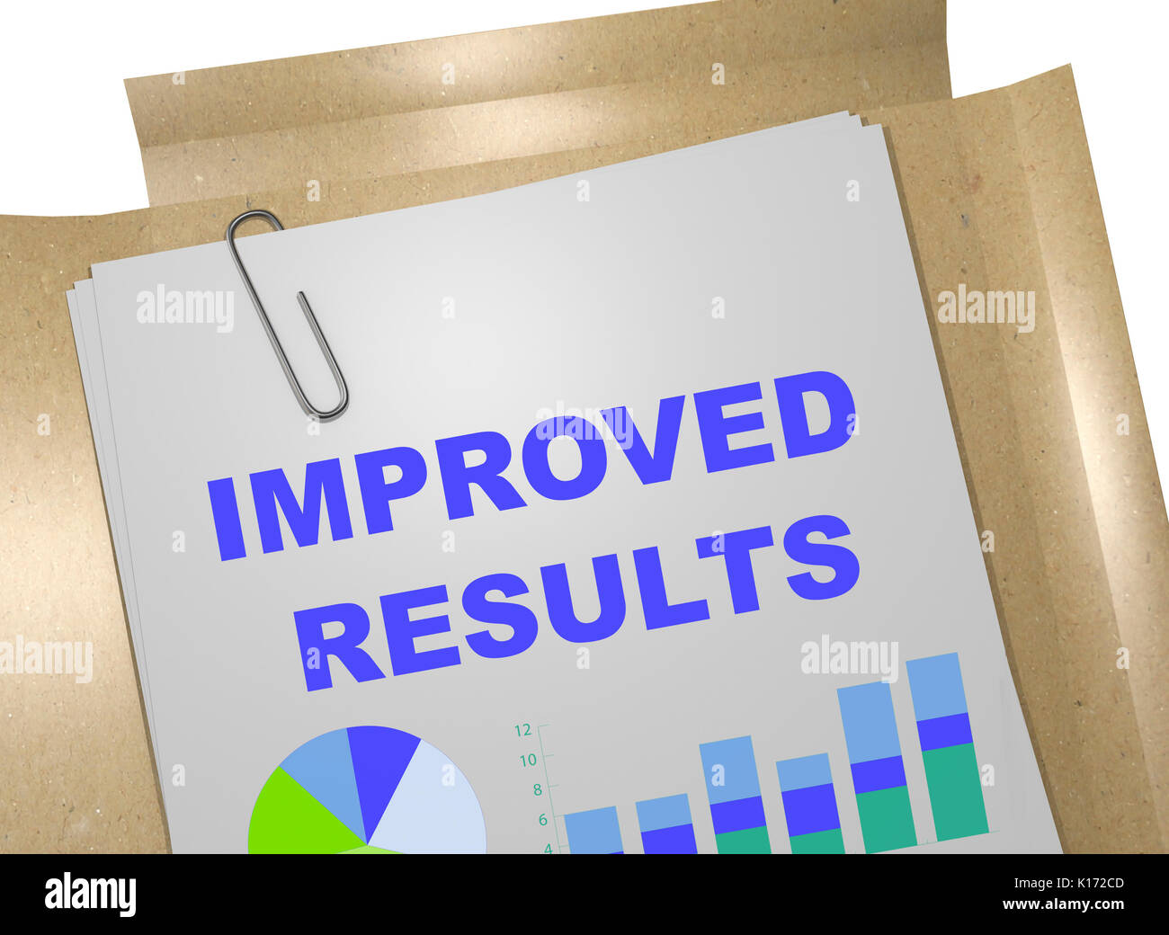 3D illustration of "IMPROVED RESULTS" title on business document Stock ...