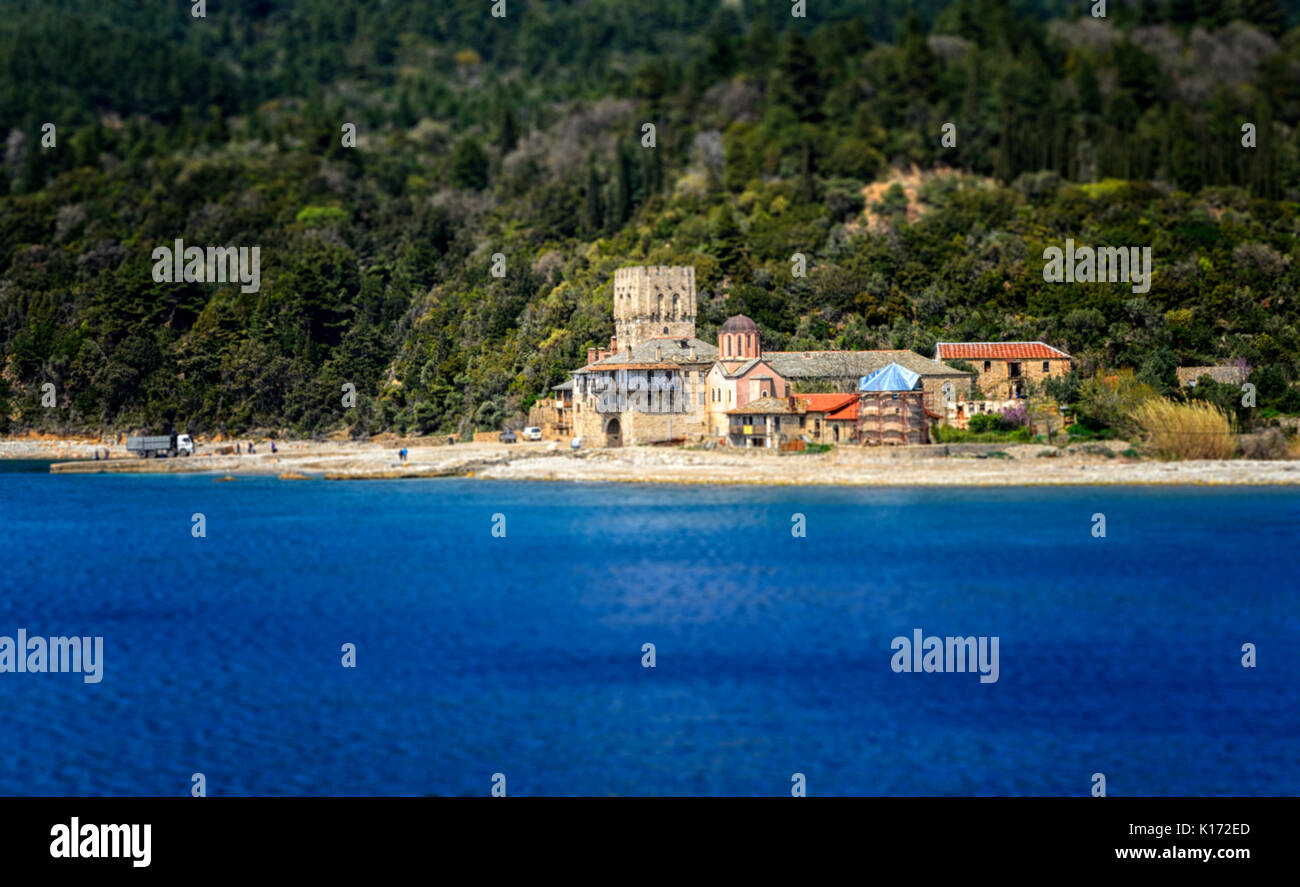 The pier of the monastery Zograf on Athos Stock Photo - Alamy