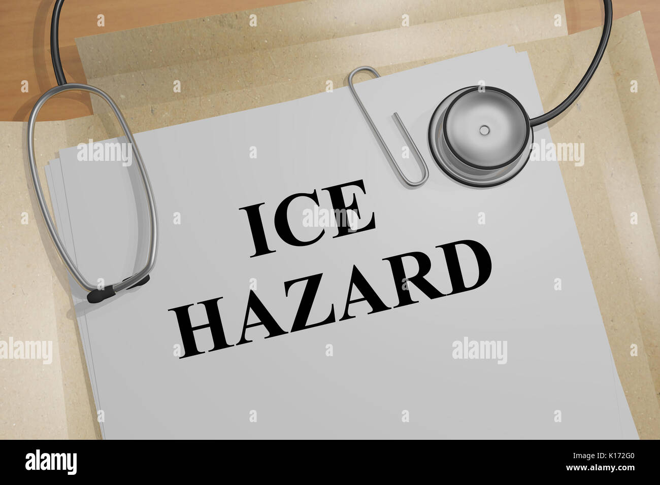 3D illustration of "ICE HAZARD" title on medical document Stock Photo ...