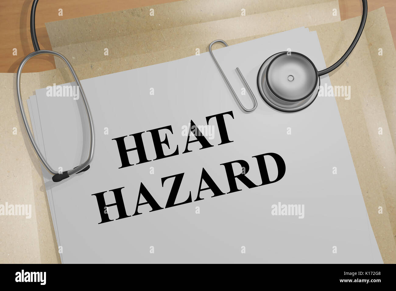 3D illustration of "HEAT HAZARD" title on medical document Stock Photo ...
