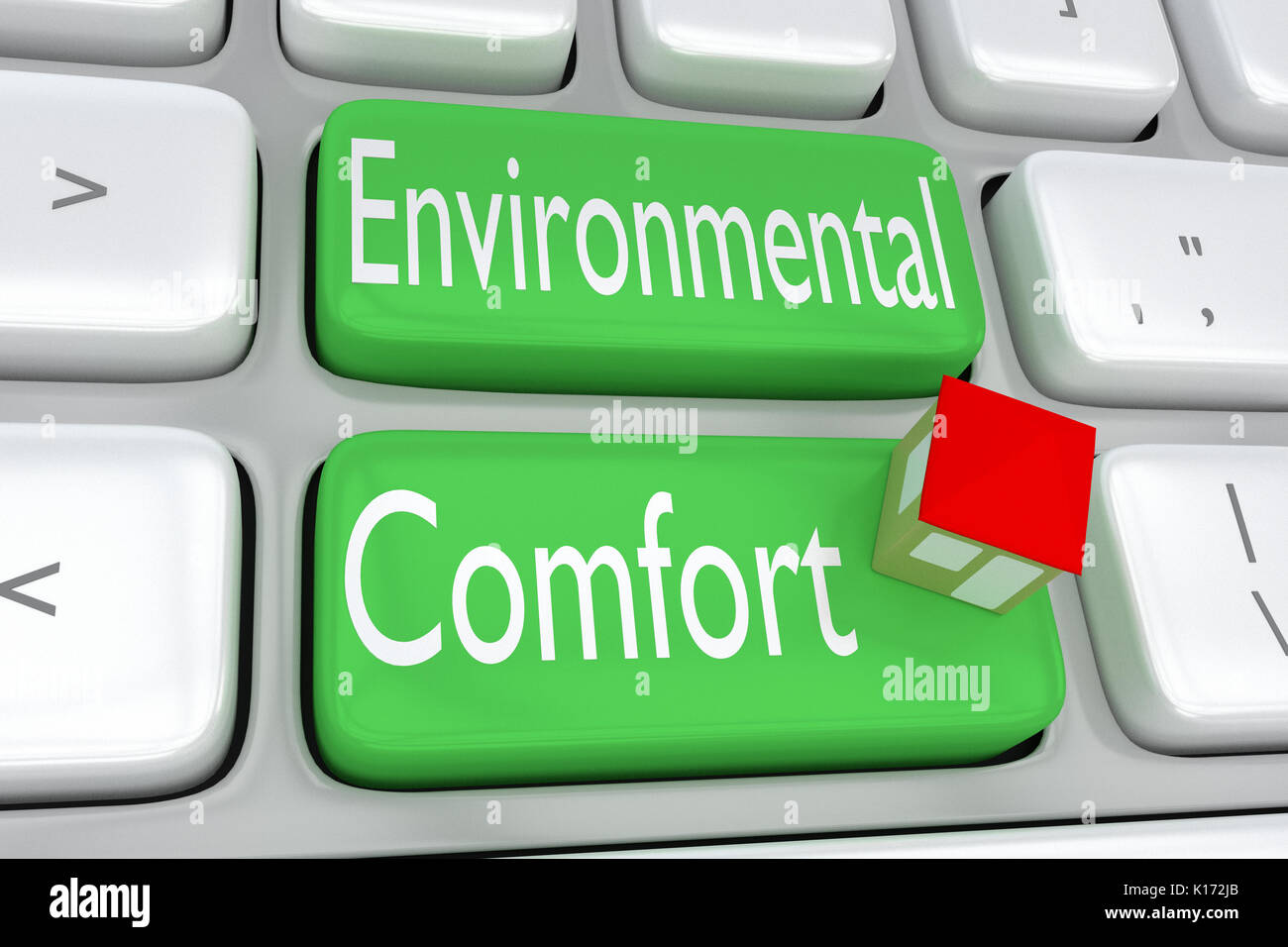 3D illustration of computer keyboard with the script "Environmental Comfort" on two adjacent ...