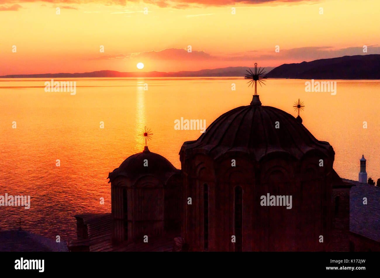 Sunset at Dochiariou Monastery, Athos Peninsula, Mount Athos ...