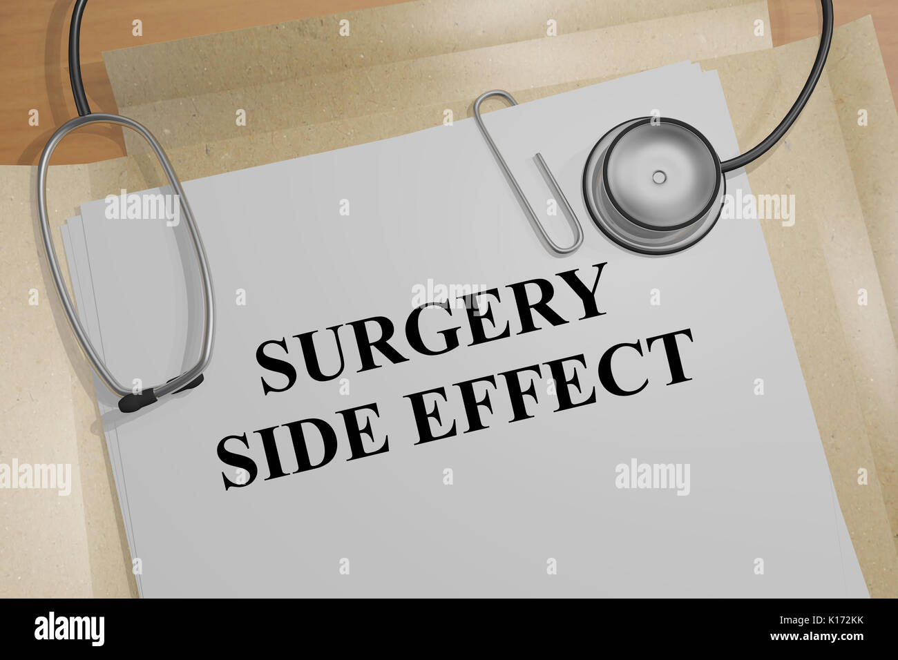 3D illustration of "SURGERY SIDE EFFECT" title on medical document ...