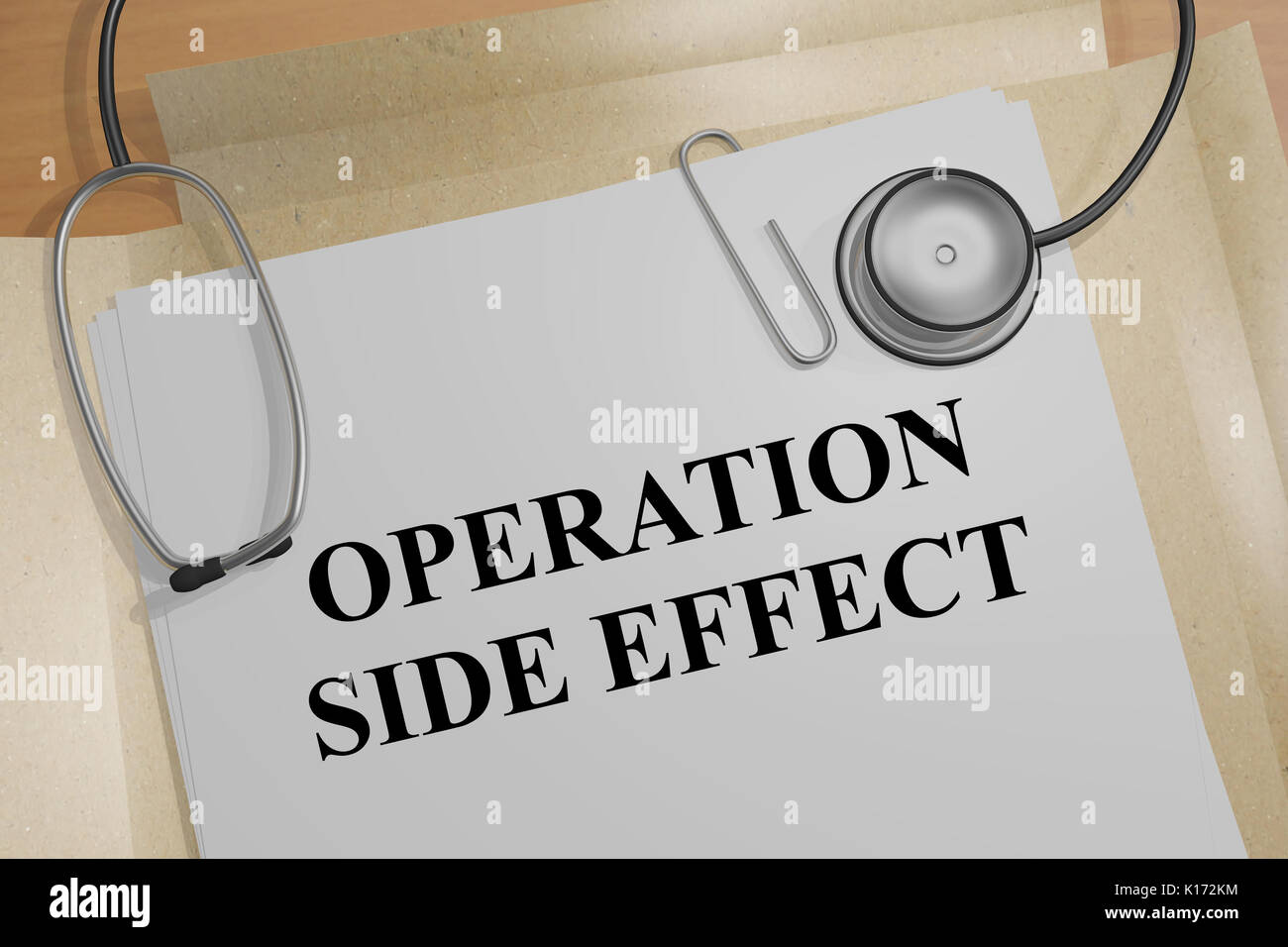 3D illustration of "OPERATION SIDE EFFECT" title on medical document ...