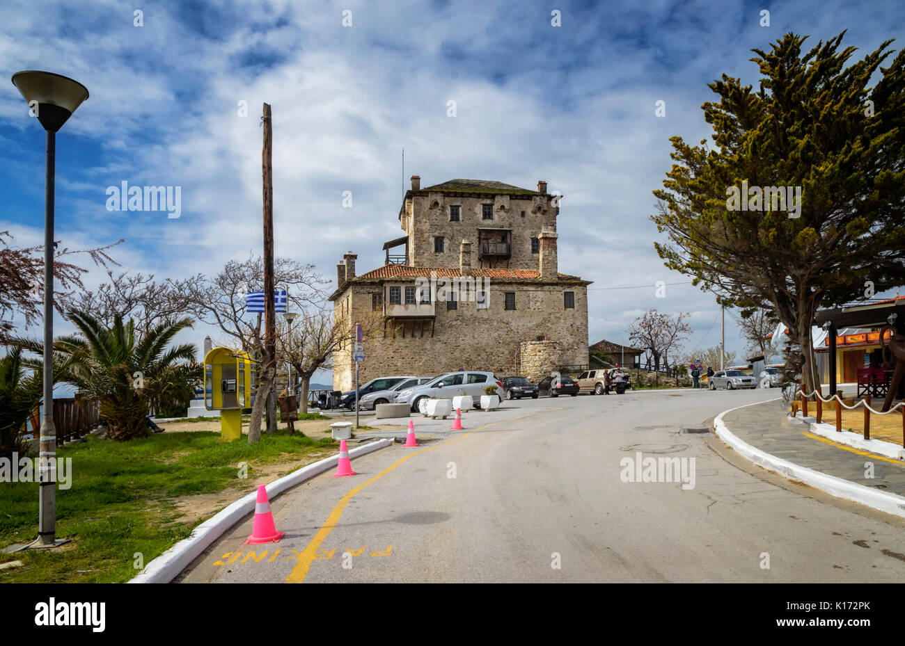 Historic fort in port and city Ouranoupolis , entry site to monasteries ...