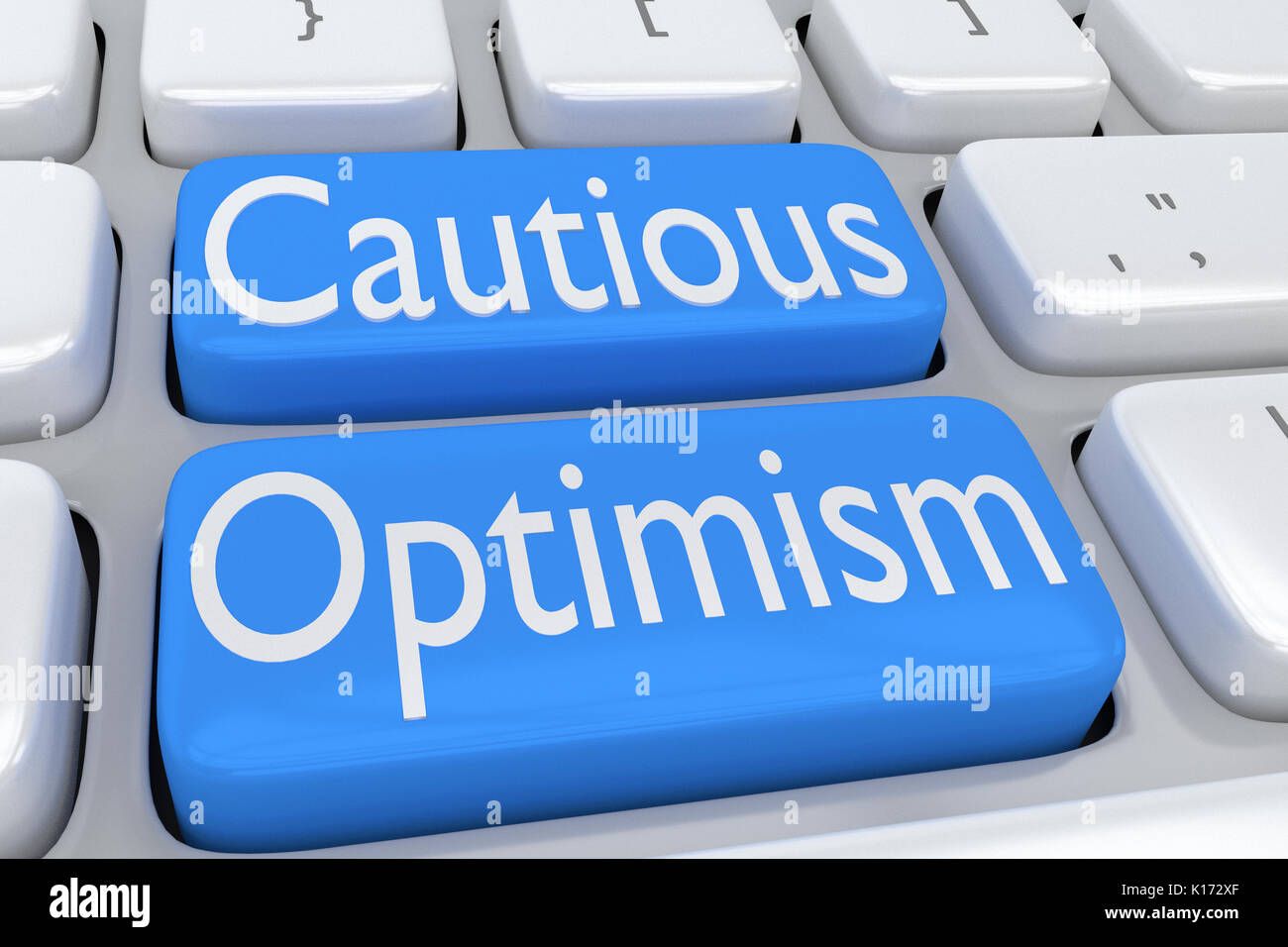 3D illustration of computer keyboard with the script "Cautious Optimism ...
