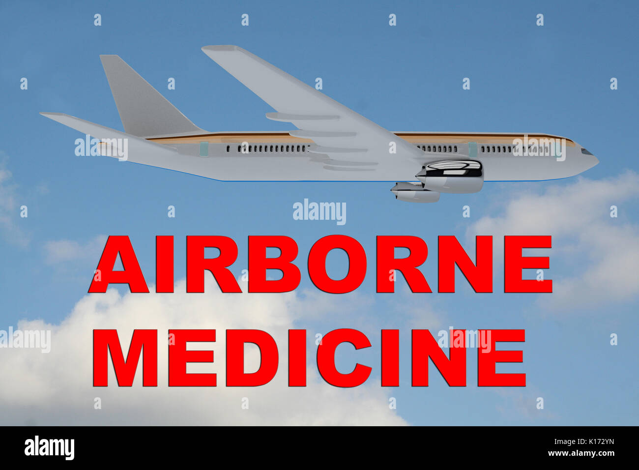3D illustration of "AIRBORNE MEDICINE" title on cloudy sky as a ...
