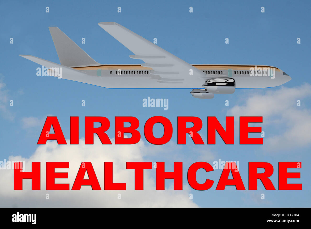3D illustration of "AIRBORNE HEALTHCARE" title on cloudy sky as a ...