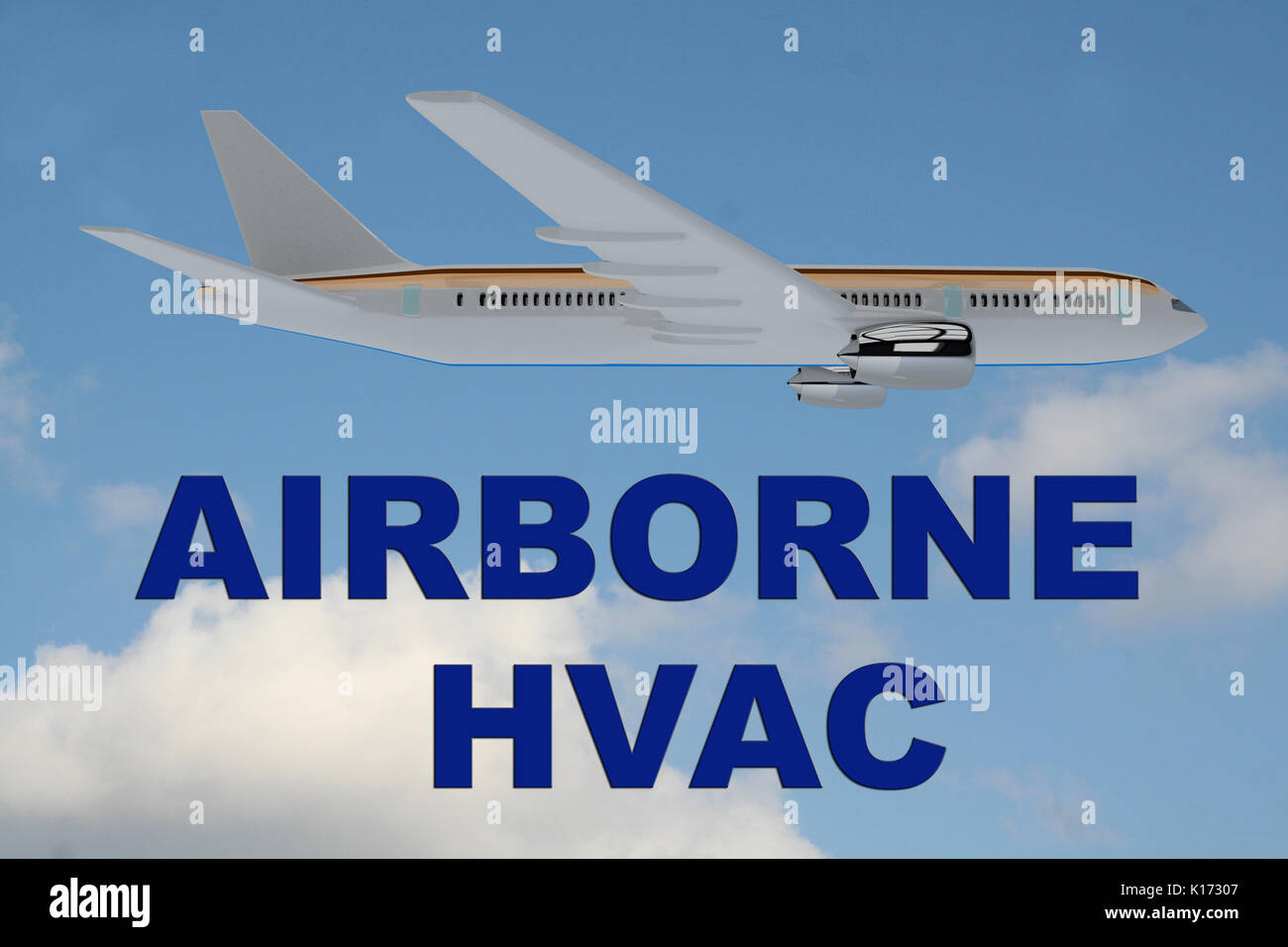 3D illustration of "AIRBORNE HVAC" title on cloudy sky as a background ...