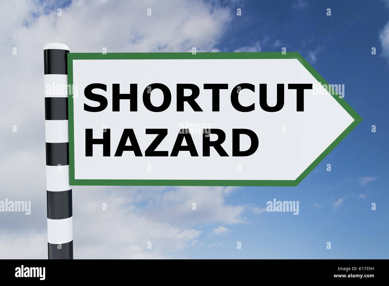 3D illustration of "SHORTCUT HAZARD" script on road sign Stock Photo ...