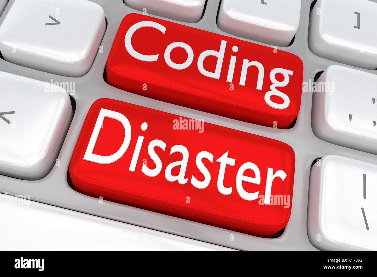 3D illustration of computer keyboard with the print "Coding Disaster ...