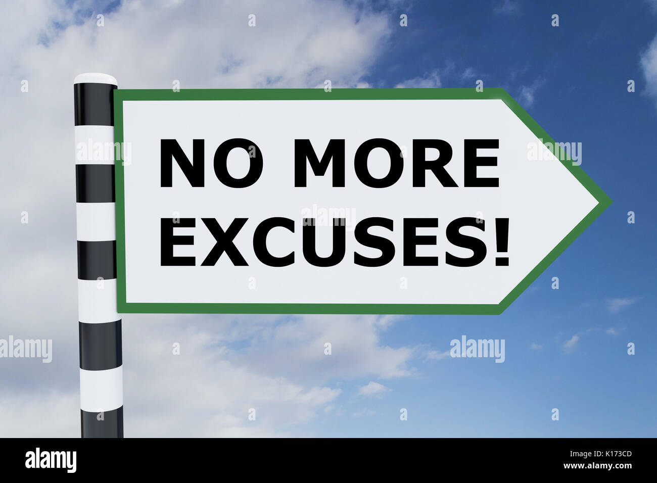 3D illustration of "NO MORE EXCUSES!" script on road sign Stock Photo ...