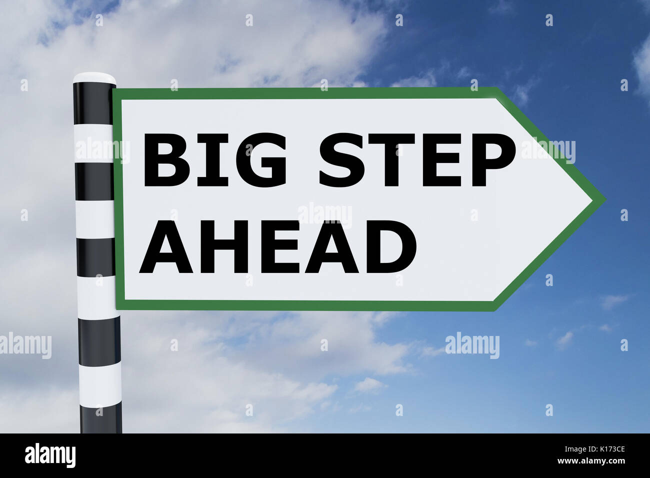 3D illustration of "BIG STEP AHEAD" script on road sign Stock Photo - Alamy