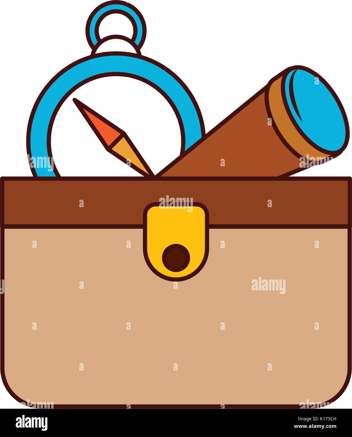 wooden trunk with telescope and compass Stock Vector Image & Art - Alamy