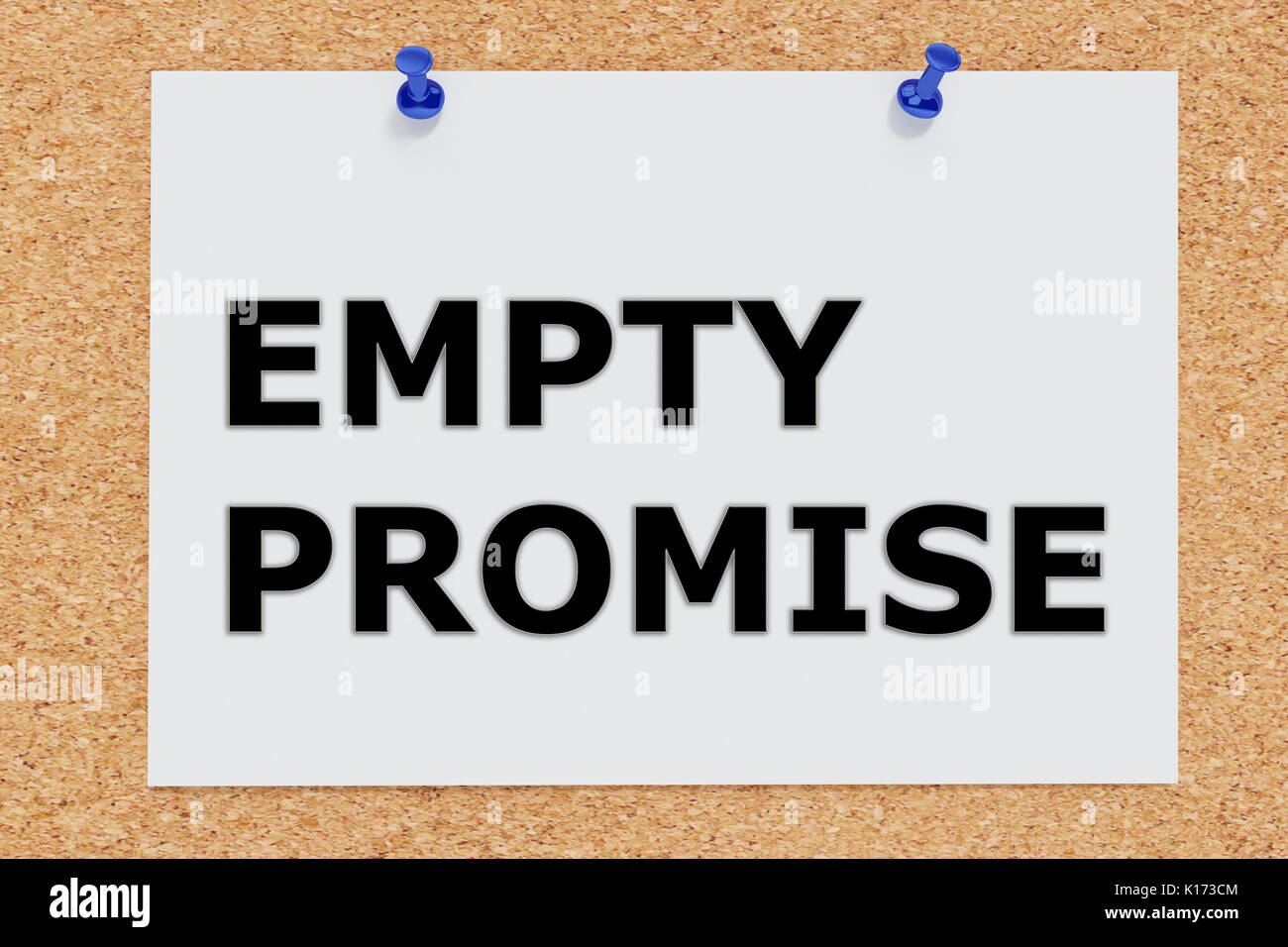 3D illustration of "EMPTY PROMISE" on cork board. Situation concept ...