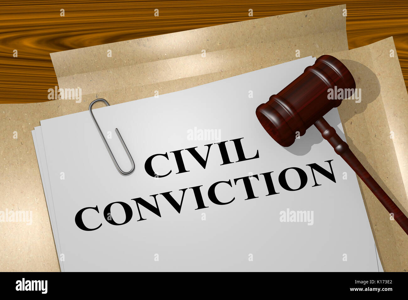 3D illustration of "CIVIL CONVICTION " title on legal document Stock ...