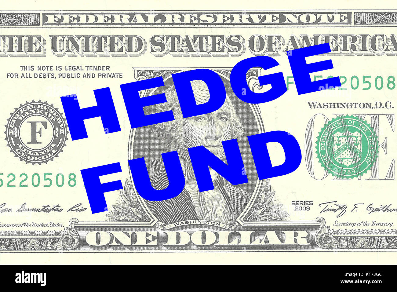 Render illustration of "HEDGE FUND" title on One Dollar bill as a ...