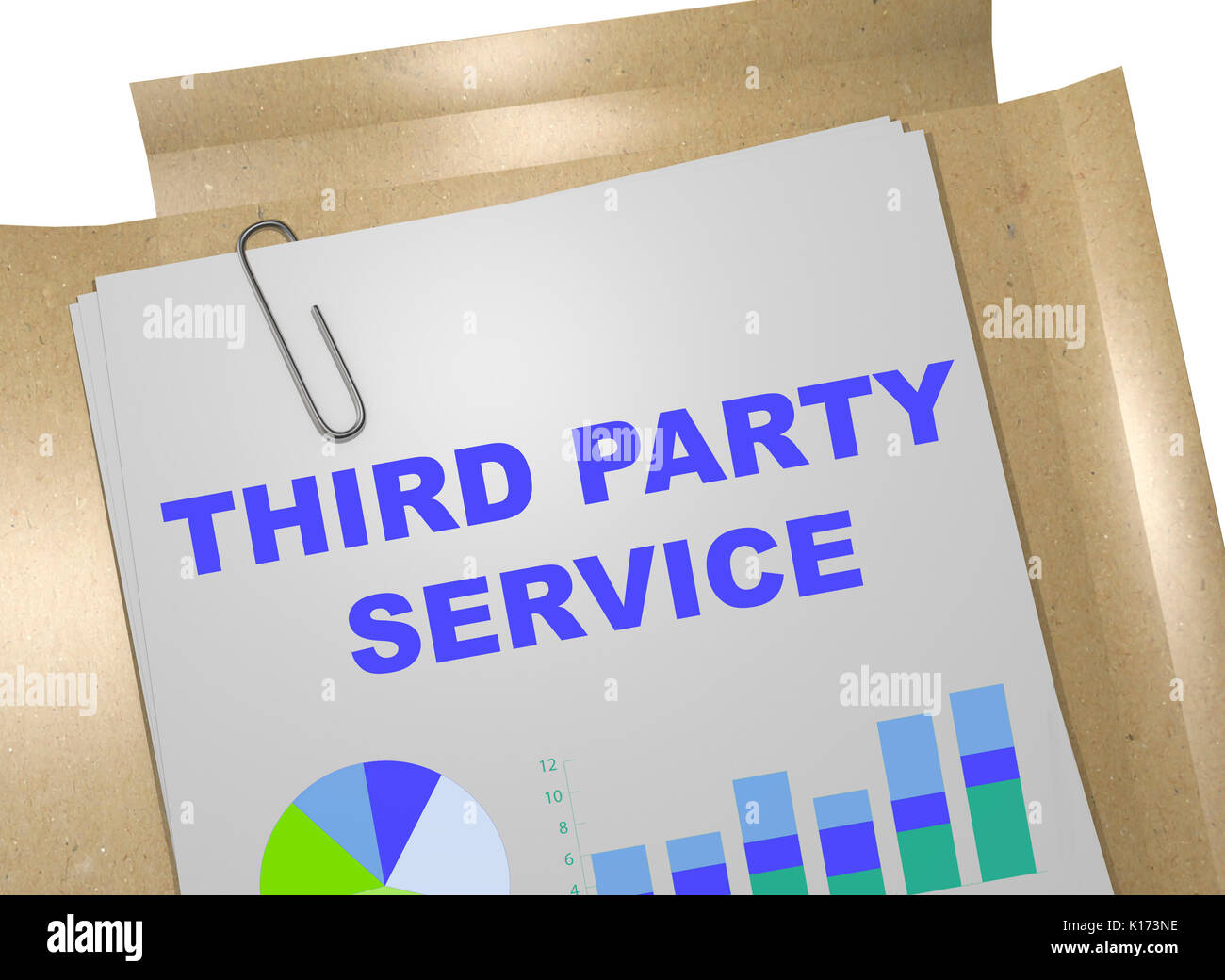 3D illustration of "THIRD PARTY SERVICE" title on business document ...