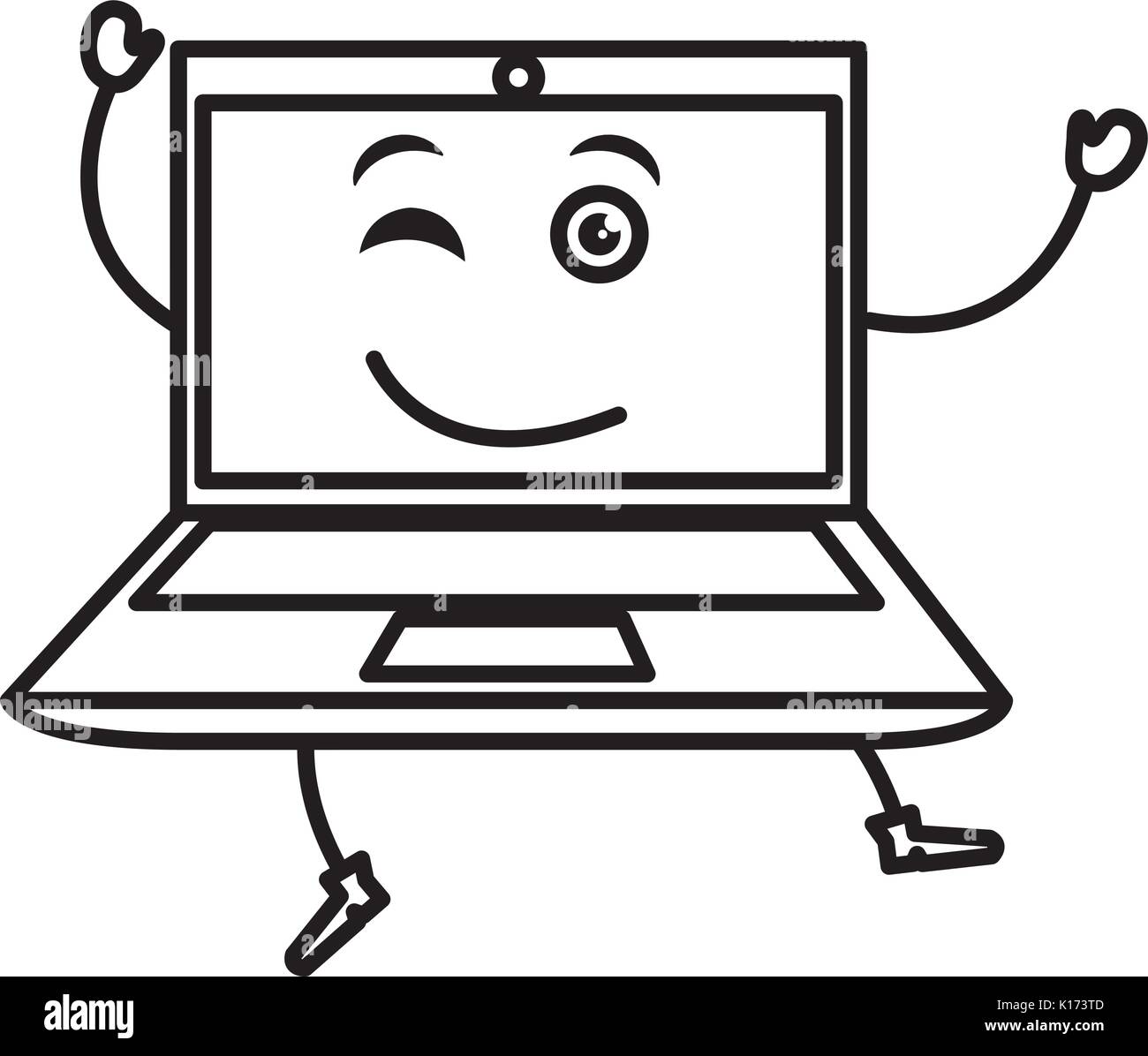 Laptop icon kawaii technology vector Black and White Stock Photos ...