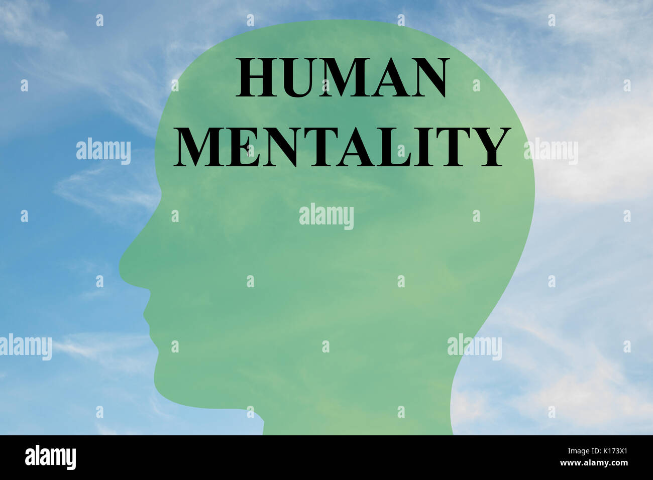 Render illustration of "HUMAN MENTALITY" script on head silhouette ...