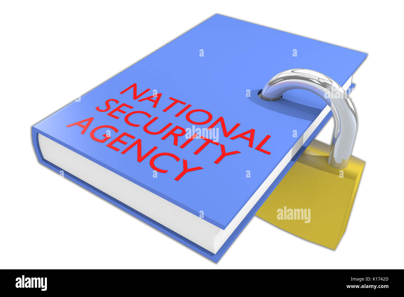 3D illustration of "NATIONAL SECURITY AGENCY" script on a book ...
