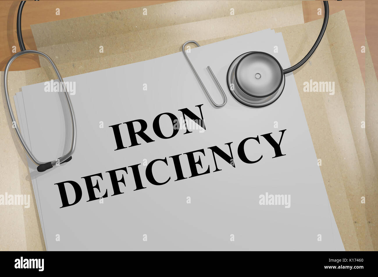 3D illustration of "IRON DEFICIENCY" title on medical document Stock ...
