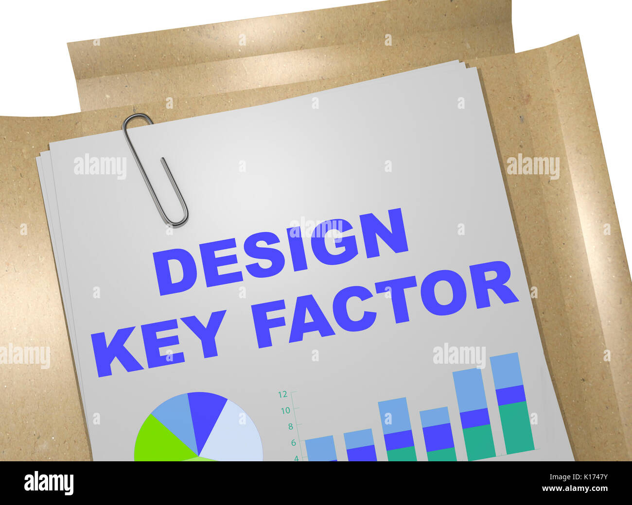 3D illustration of "DESIGN KEY FACTOR" title on business document Stock ...