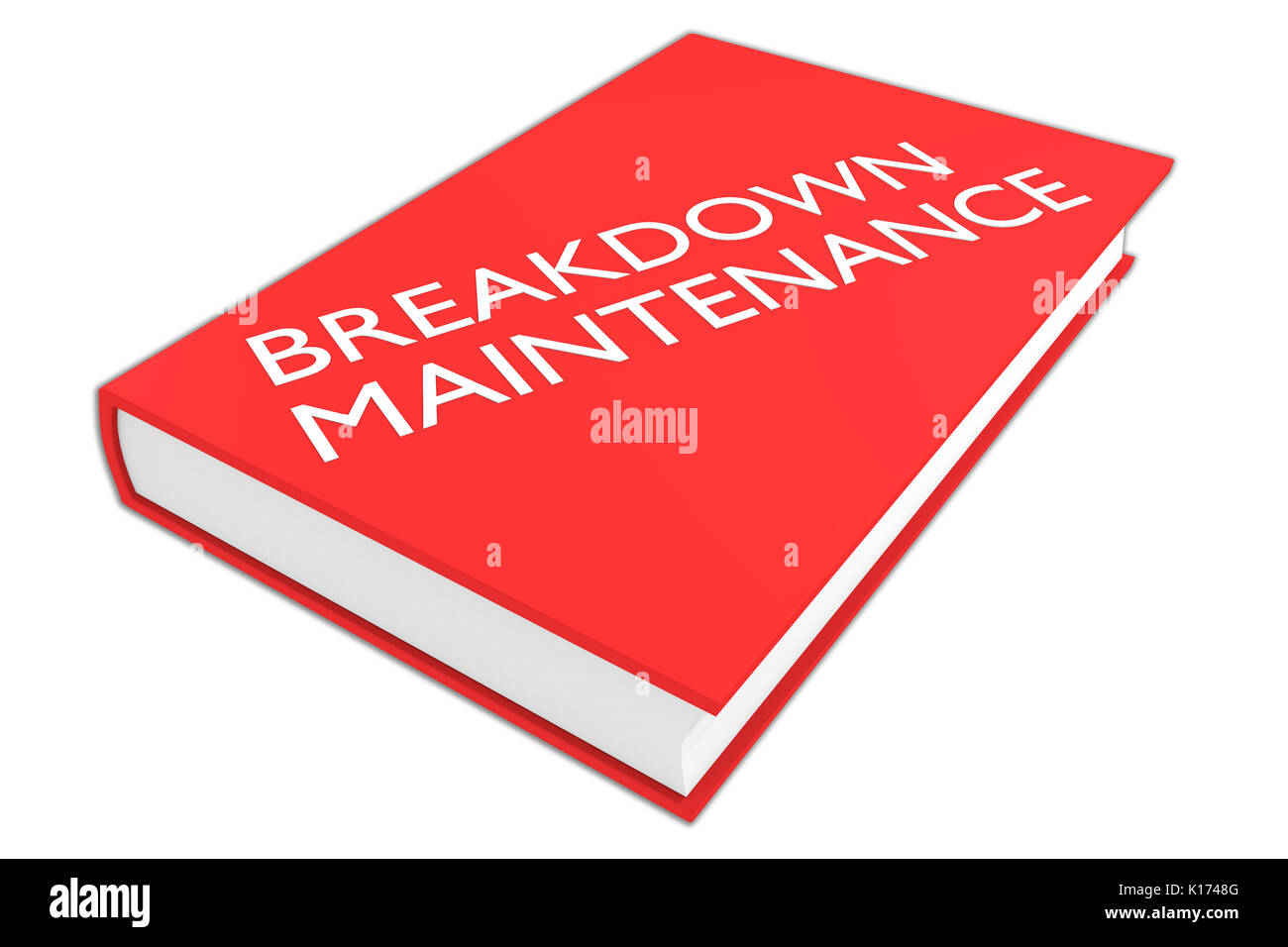 3D illustration of "BREAKDOWN MAINTENANCE" script on a book, isolated ...
