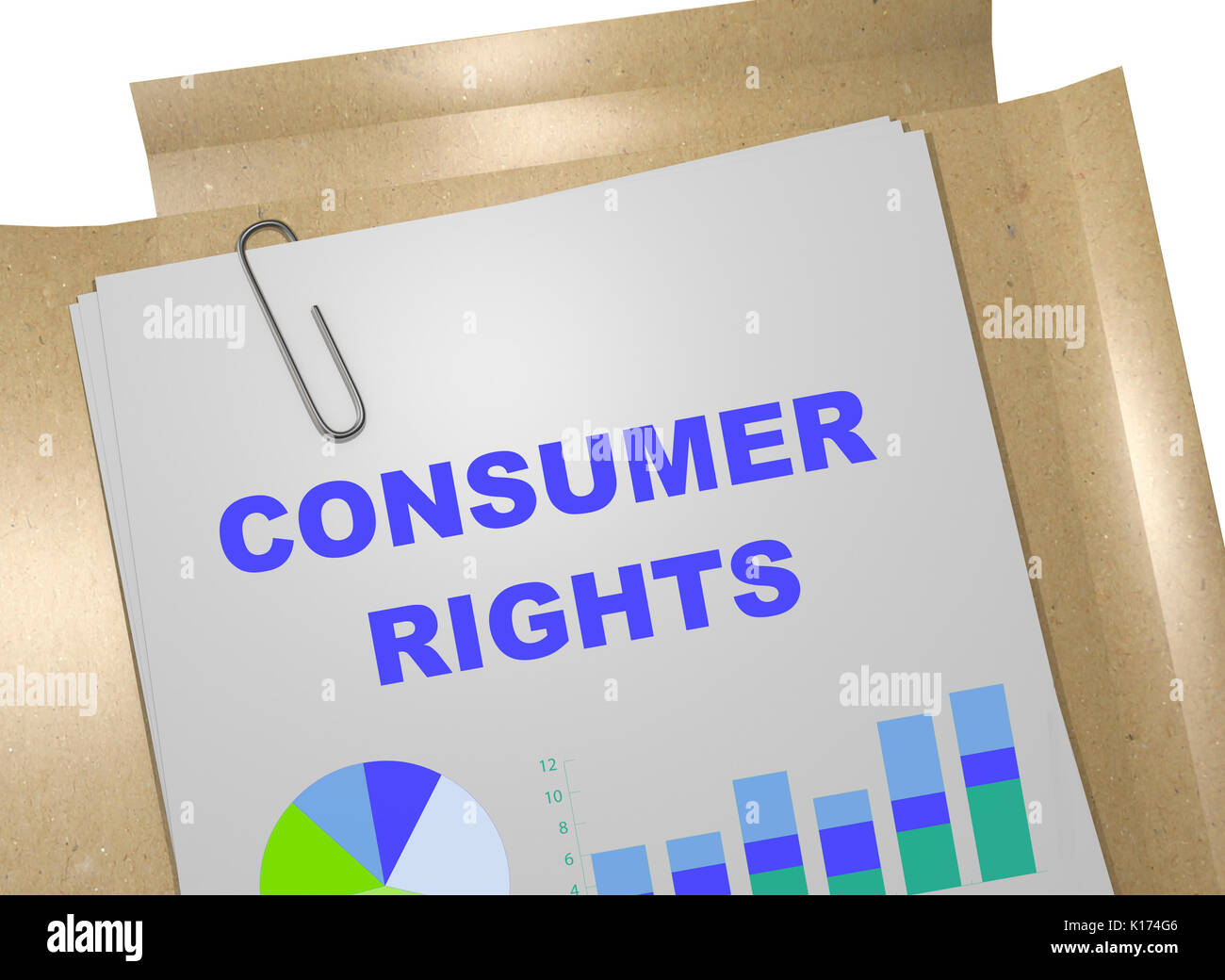 3D illustration of "CONSUMER RIGHTS" title on business document Stock ...
