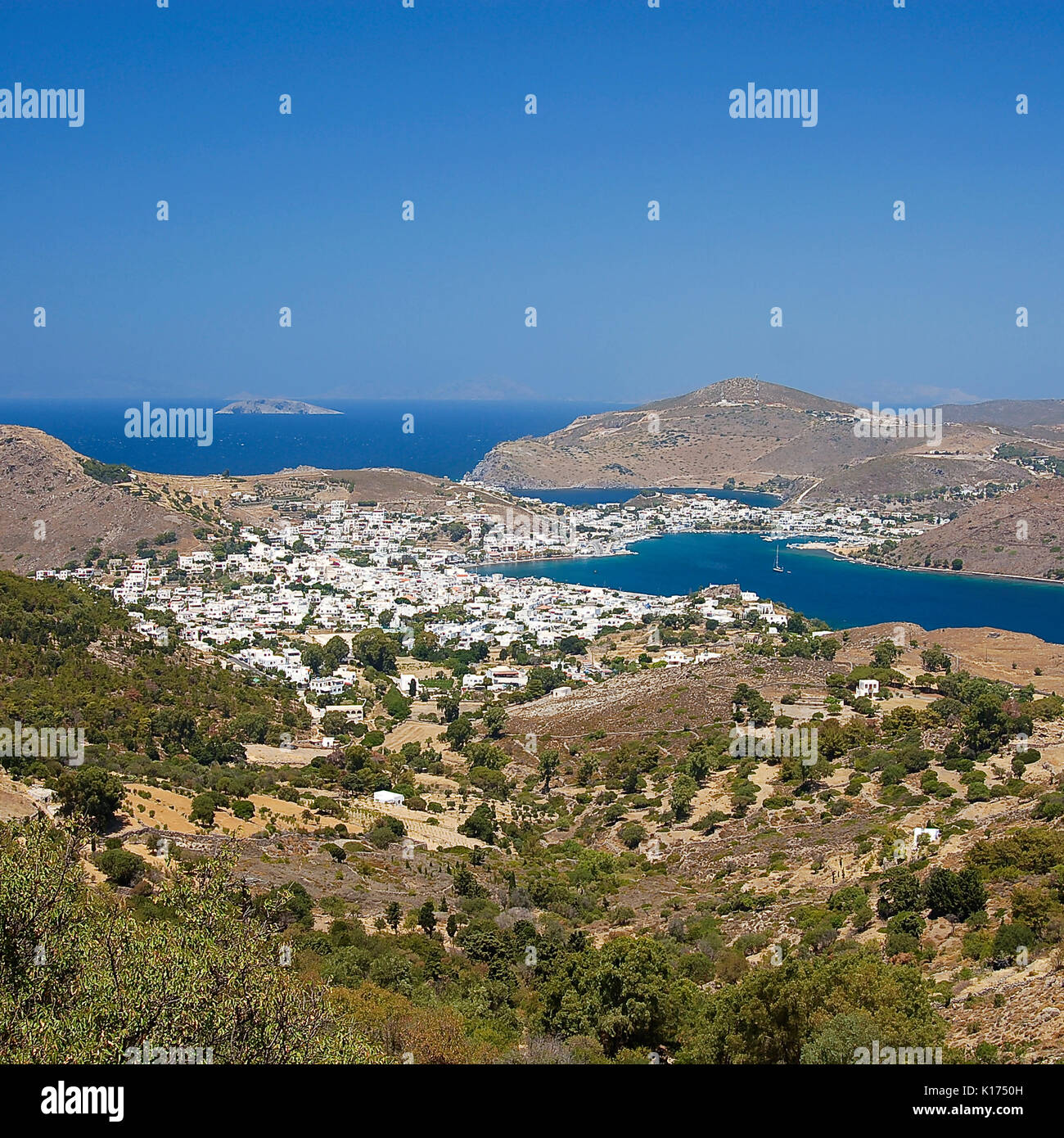The harbor of Skala on the Island of Patmos, Greece Stock Photo - Alamy