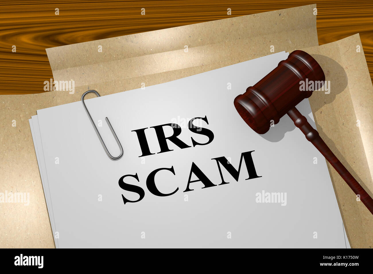 3D illustration of "IRS SCAM" title on Legal Documents Stock Photo - Alamy