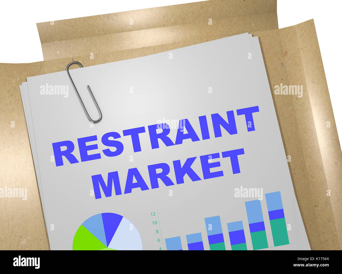 3D illustration of "RESTRAINT MARKET" title on business document Stock ...
