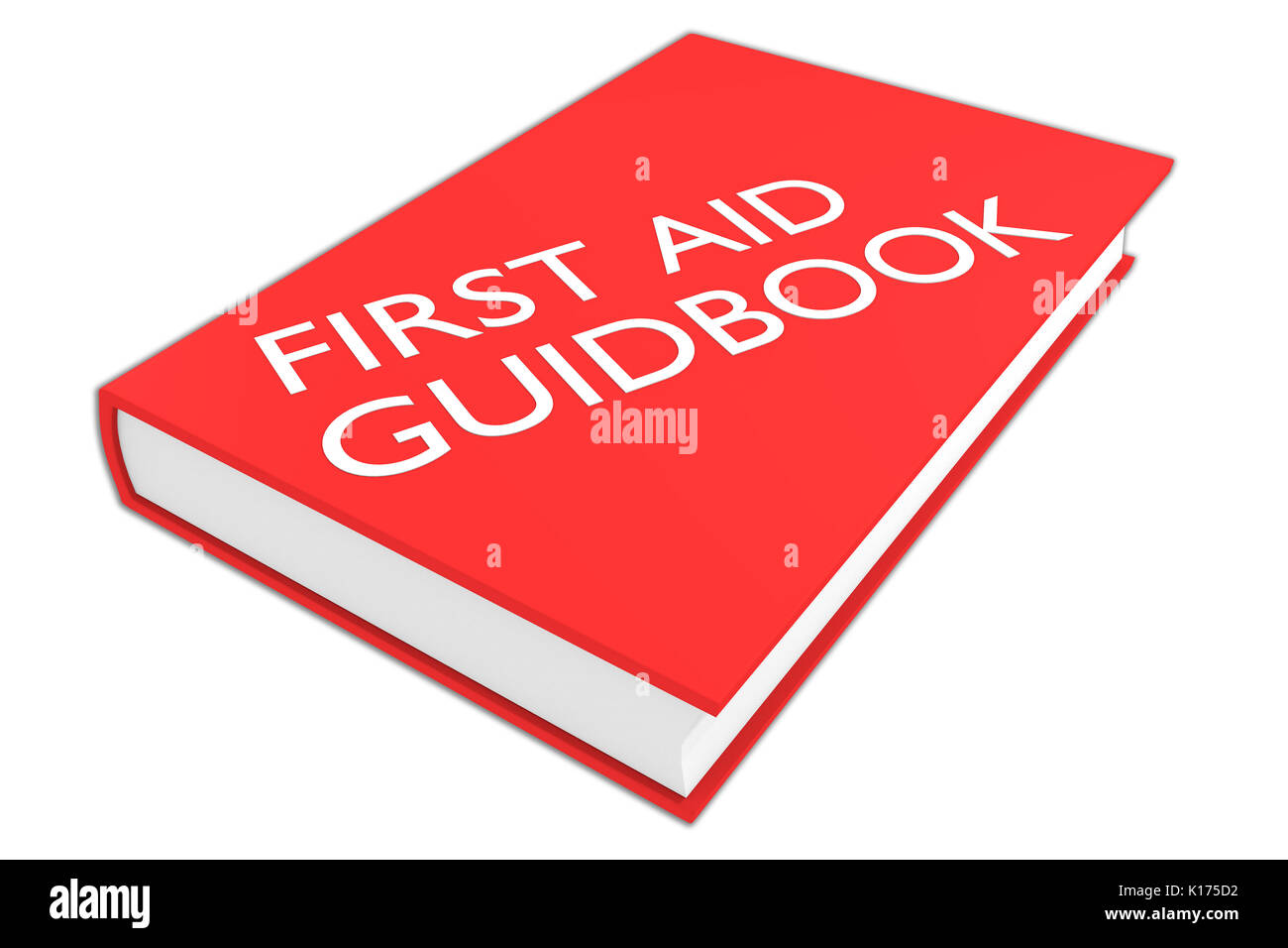 3D illustration of "FIRST AID GUIDEBOOK" script on a book, isolated on ...