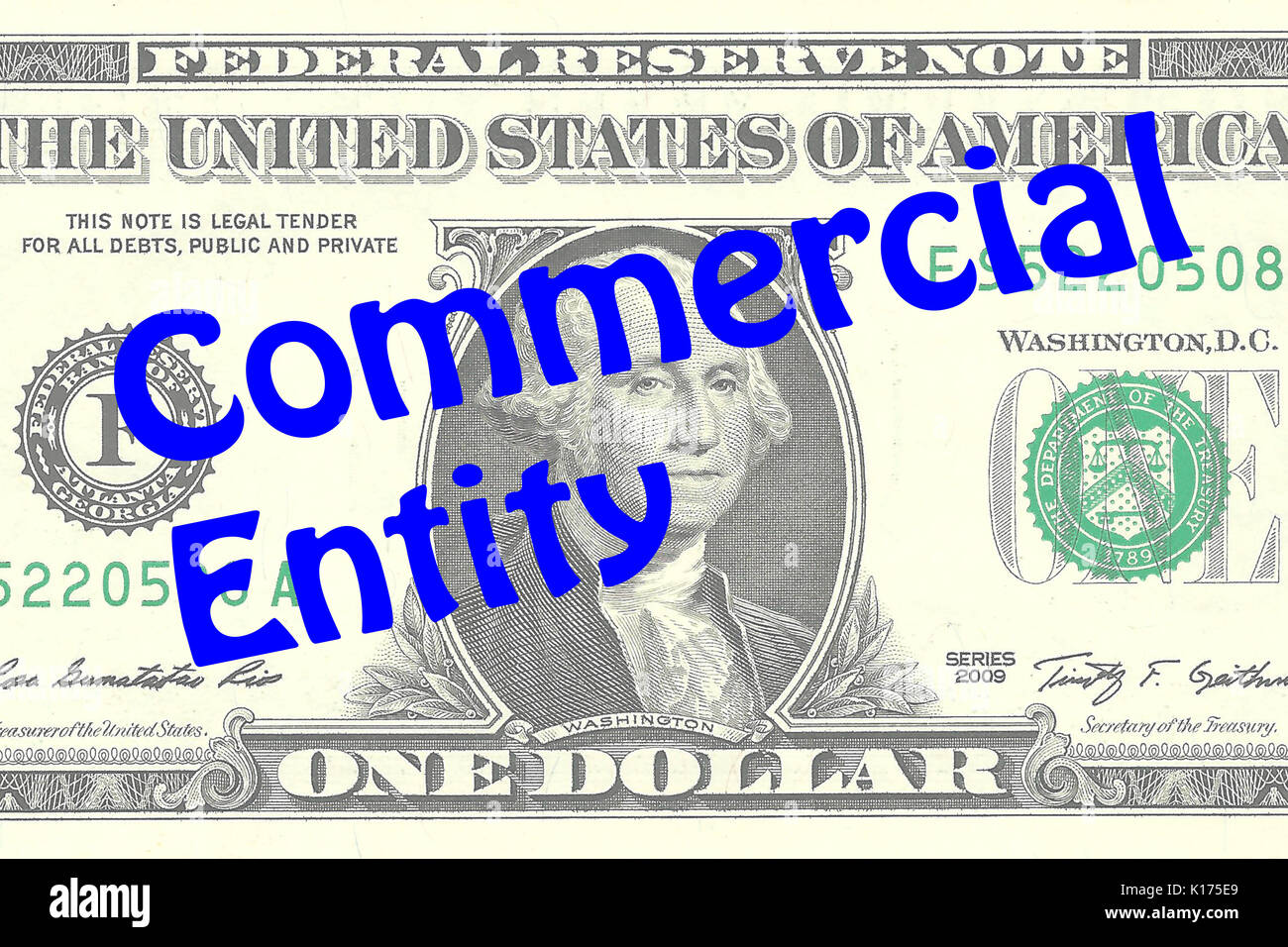 Render illustration of "Commercial Entity" title on One Dollar bill as ...