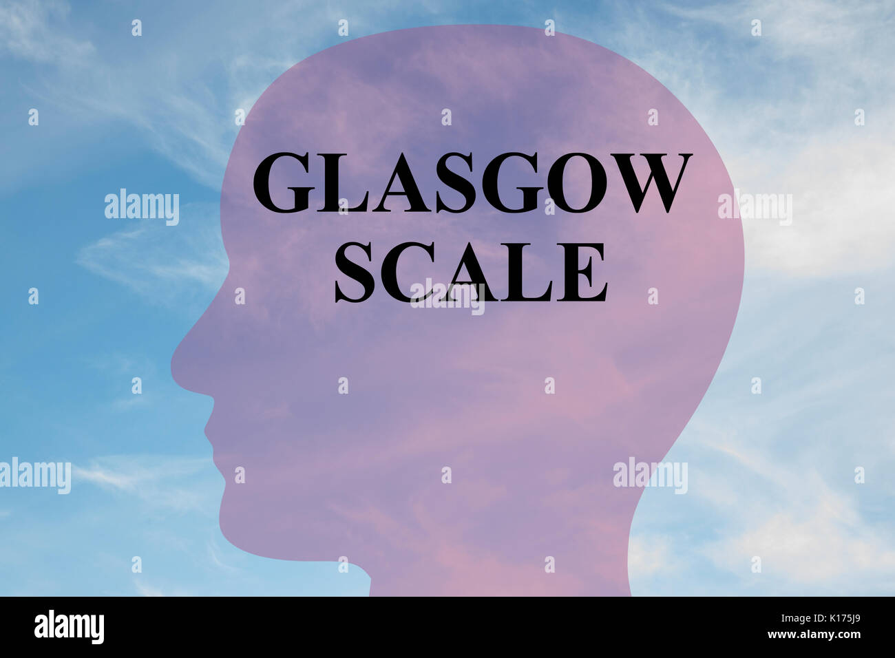Render illustration of "GLASGOW SCALE " script on head silhouette, with ...