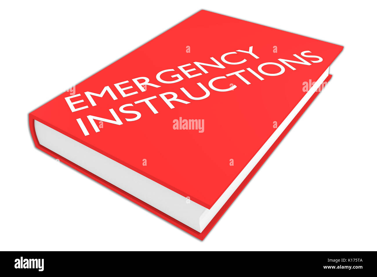 3D illustration of "EMERGENCY INSTRUCTIONS" script on a book, isolated ...