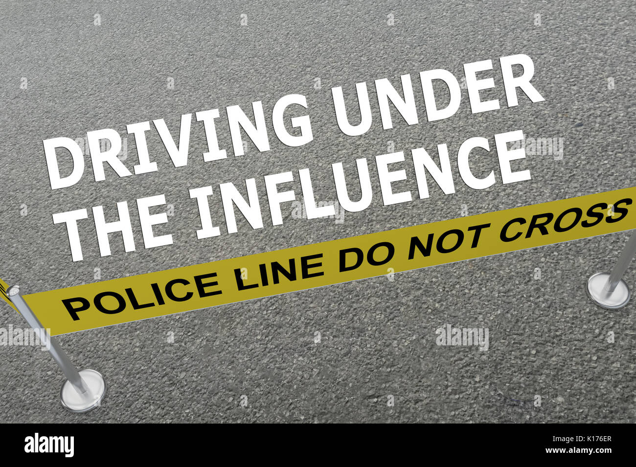 3D illustration of "DRIVING UNDER THE INFLUENCE" title on the ground in ...