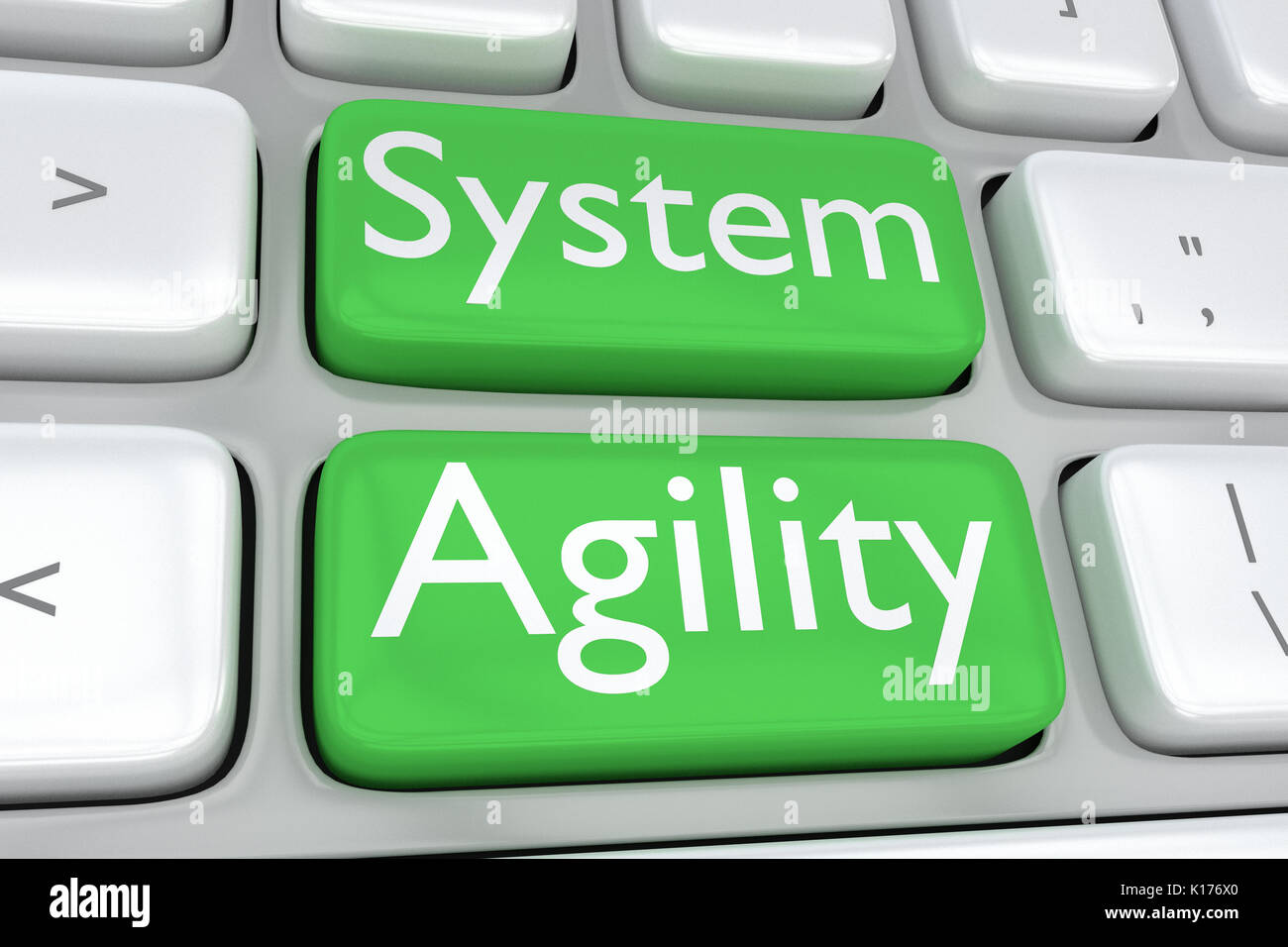 3D illustration of computer keyboard with the print "System Agility" on ...
